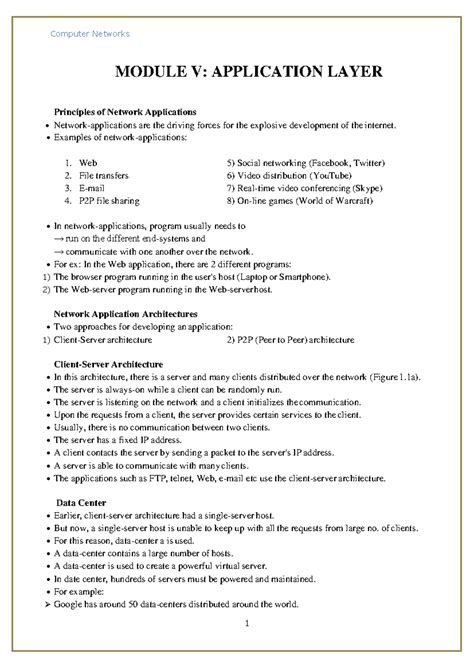 CN Module 5 Application Layer Notes 2024 MODULE V APPLICATION LAYER