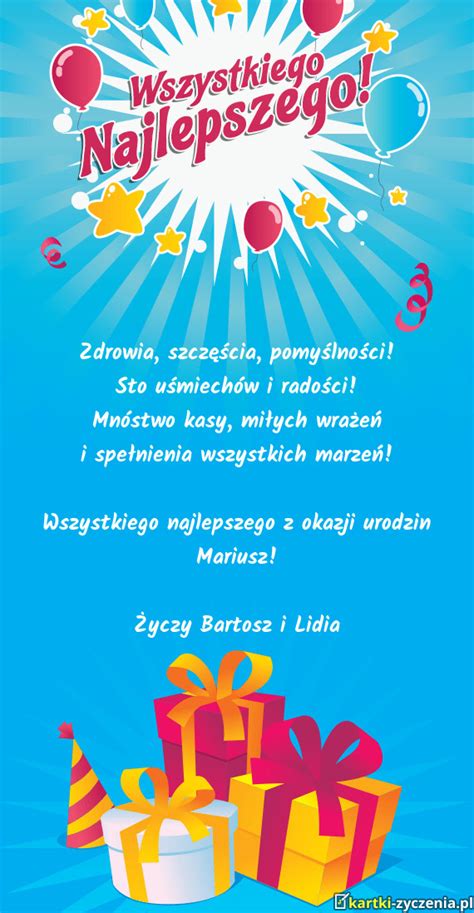 Wszystkiego Najlepszego Z Okazji Urodzin Mariusz Kartka Urodzinowa