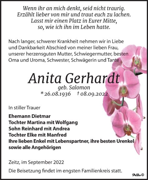 Traueranzeigen Von Anita Gerhardt Abschied Nehmen De
