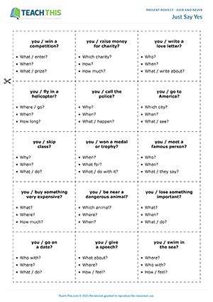 Past Simple Present Perfect Conversation Question Cards