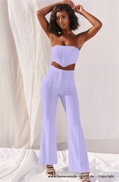 Neuheiten 2024 Sexy Sommer Zweiteiler Lang In Lila Crop Top Mit Hose