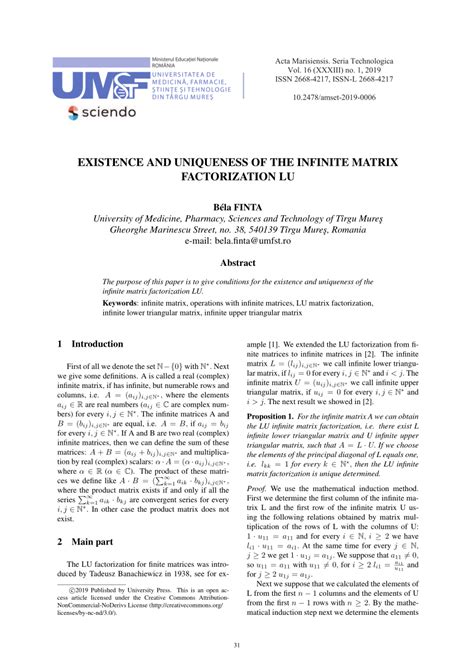 pdf existence and uniqueness of the infinite matrix factorization lu