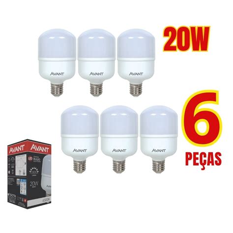 Kit 6 Lâmpadas Led Econômica 20w 6500k Branco Frio E 27 Bivolt Pack