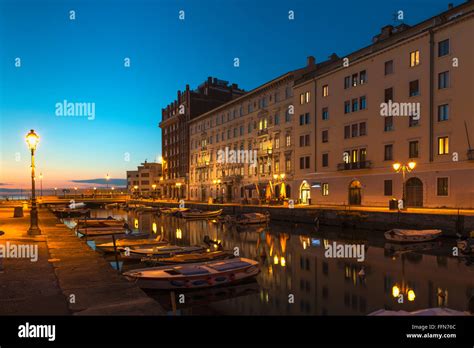 The Grand Canal Canale Grande In Trieste Italy Europe At Night
