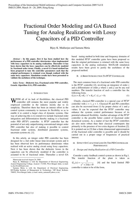 pdf fractional order modeling and ga based tuning for analog realization with lossy capacitors