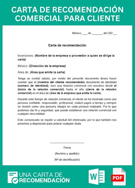 Carta De Recomendaci N Comercial Para Un Cliente