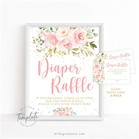 Baby Shower Diaper Raffles Sign And Raffle Tickets Blush Pink Floral