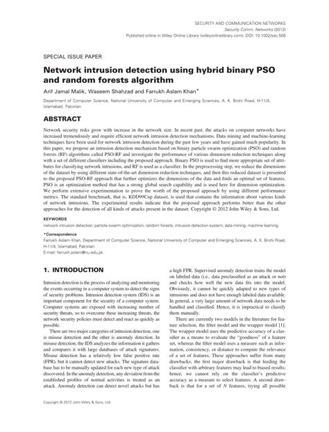 pdf hybrid binary pso and random forests algorithm for network intrusion detection