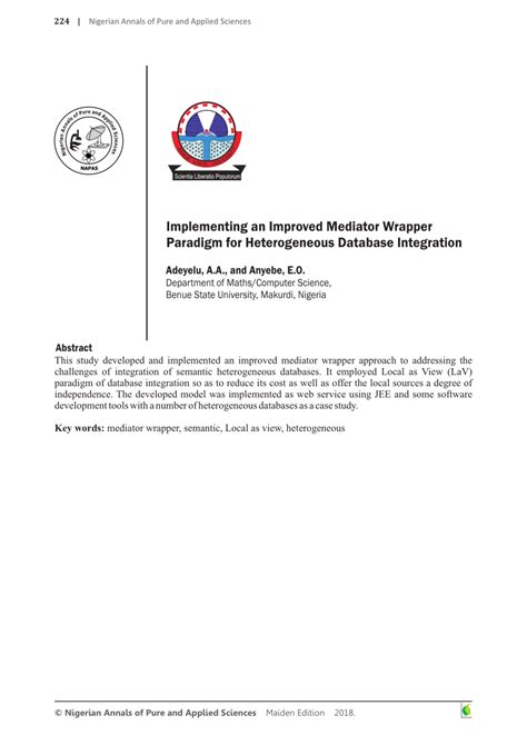 pdf implementing an improved mediator wrapper paradigm for heterogeneous database integration