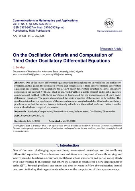 pdf on the oscillation criteria and computation of third order oscillatory differential equations