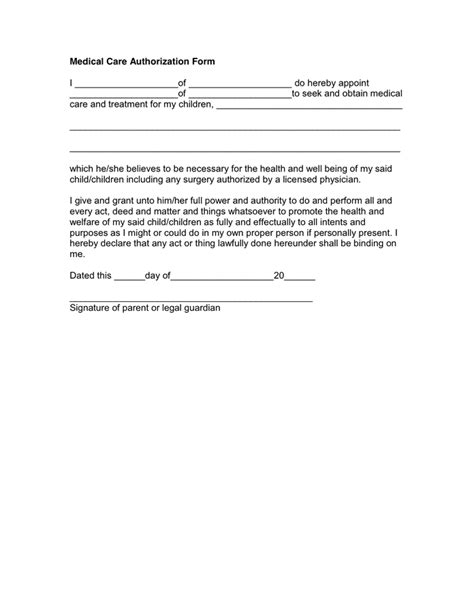 Medical Care Authorization Form In Word And Pdf Formats