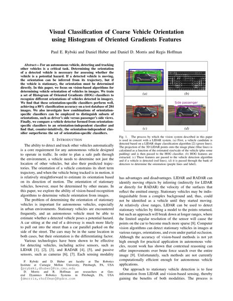 pdf visual classification of coarse vehicle orientation using histogram of oriented gradients