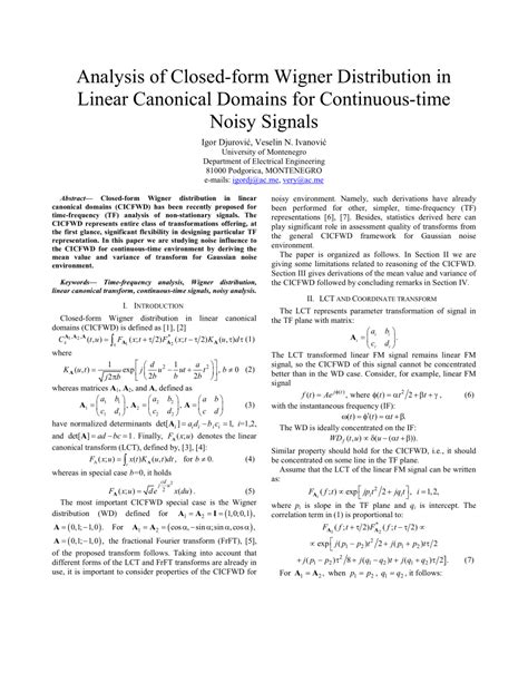 pdf analysis of closed form wigner distribution in linear canonical domains for continuous