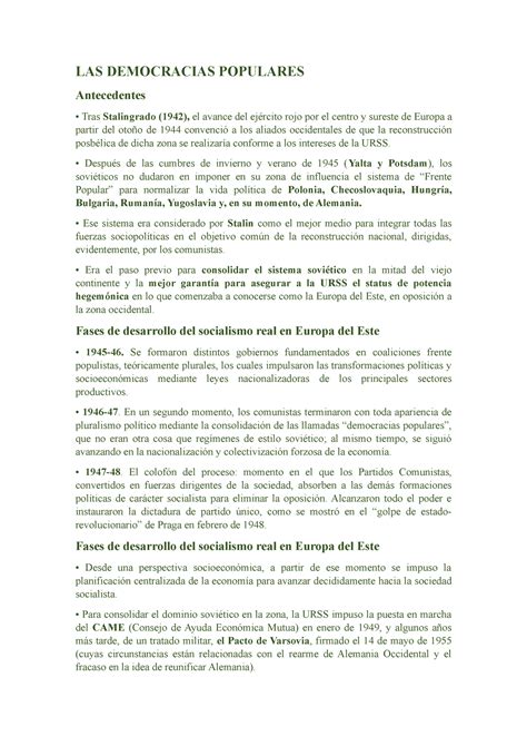 LAS Democracias Populares LAS DEMOCRACIAS POPULARES Antecedentes Tras