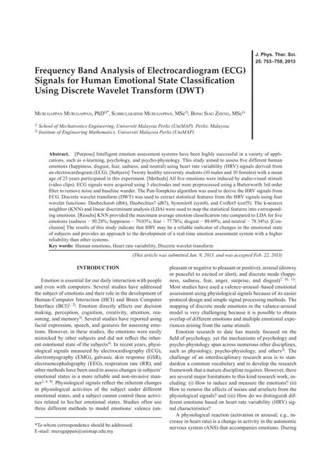 pdf frequency band analysis of electrocardiogram ecg signals for human emotional state
