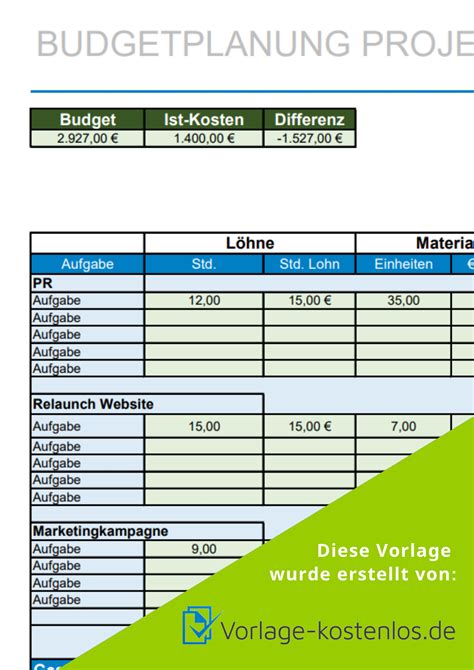 Kostenlose Excel Vorlage