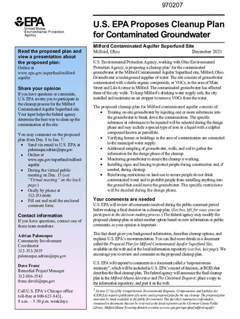 Fillable Online EPA FACT SHEET U S EPA PROPOSES CLEANUP PLAN FOR