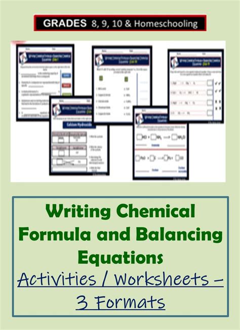 Writing Chemical Formula Balancing Chemical Equations Activities