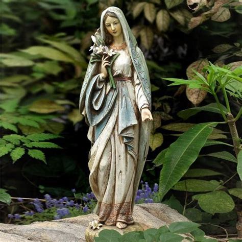 Blessed Virgin Mary Mother Madonna Lilies Garden Statue Blessed