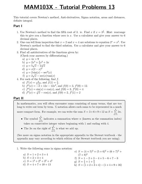tutorial 13 for semester 1 mam103x tutorial problems 13 this tutorial covers newton s
