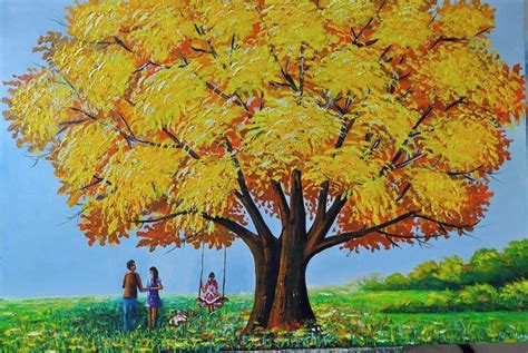 Quadros Pintura em Tela Família Debaixo do Ipê Amarelo Elo7