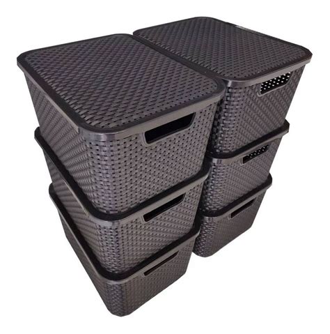 4 X Caixa Organizadora Plástica Cesto Rattan 40 L Tampa Mercado Livre