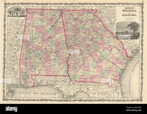 Johnson S Georgia Alabama Us State Map Showing Counties Old