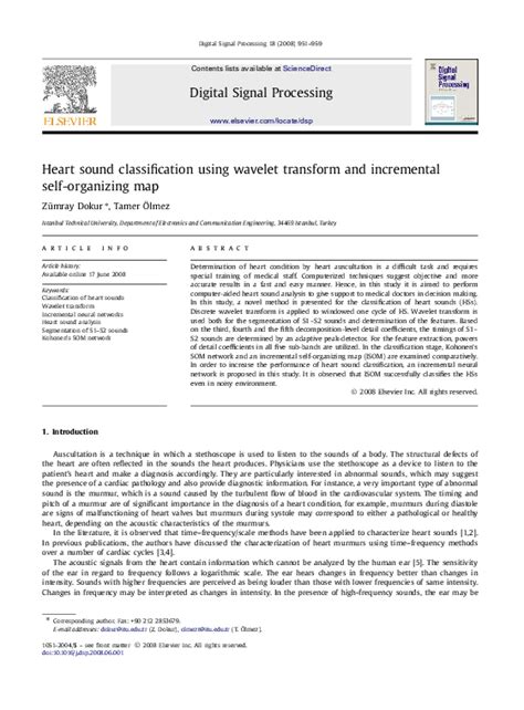 pdf heart sound classification using wavelet transform and incremental self organizing map