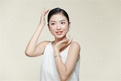 Portrait Of Beautiful Asian Woman Skin Care Healthy Hair And Skin Close