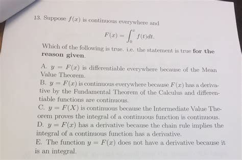 solved suppose f x is continuous everywhere and f x