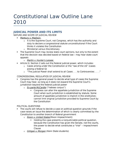 Constitutional Law Outline Madison O It Is The Supreme Court Not