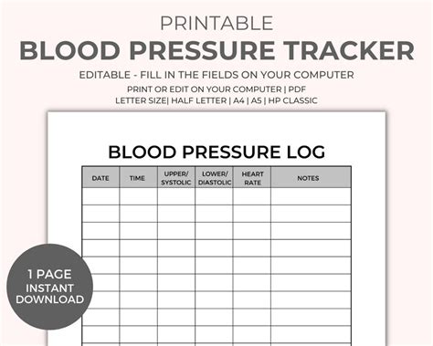 Blood Pressure Chart Printable