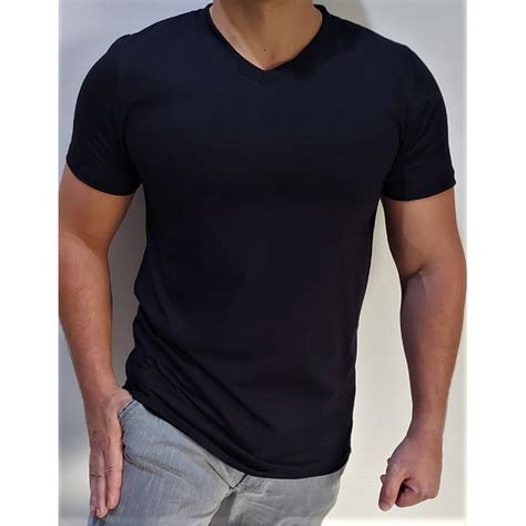 Camiseta Básica Masculina Camisa Lisa gola v 100 Algodão Desconto no
