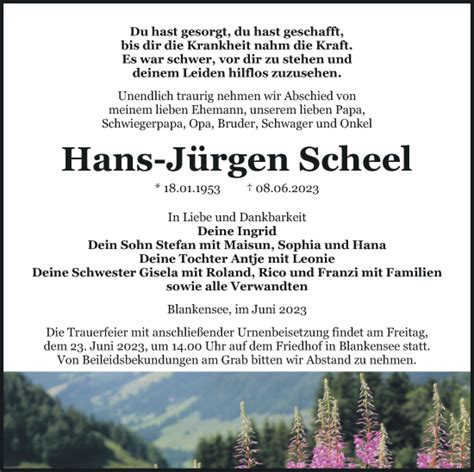 Traueranzeigen von Hans Jürgen Scheel Trauer Nordkurier