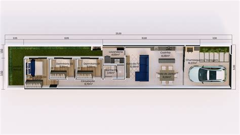 Planta de Casa térrea 3 quartos e área gourmet na frente