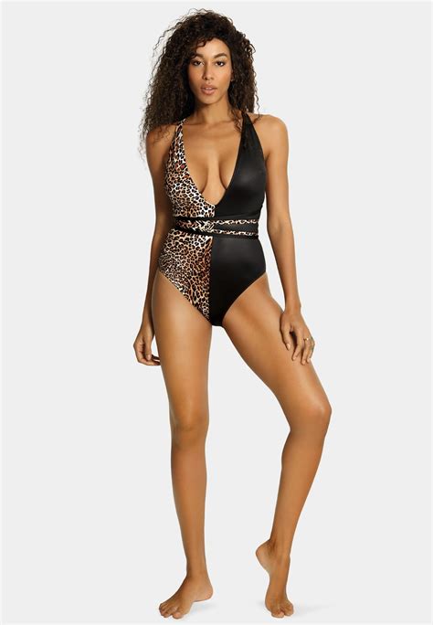 Monokini z dużym dekoltem Kostium kąpielowy w panterkę FL26 790