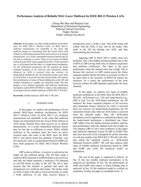 pdf performance analysis of reliable mac layer multicast for ieee 802 11 wireless lans