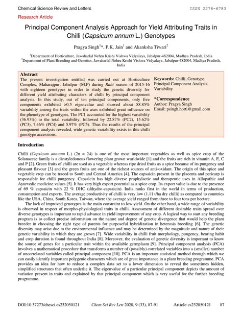 pdf chemical science review and letters principal component analysis approach for yield