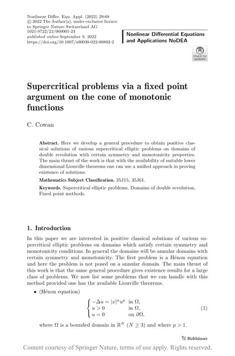supercritical problems via a fixed point argument on the cone of monotonic functions request pdf