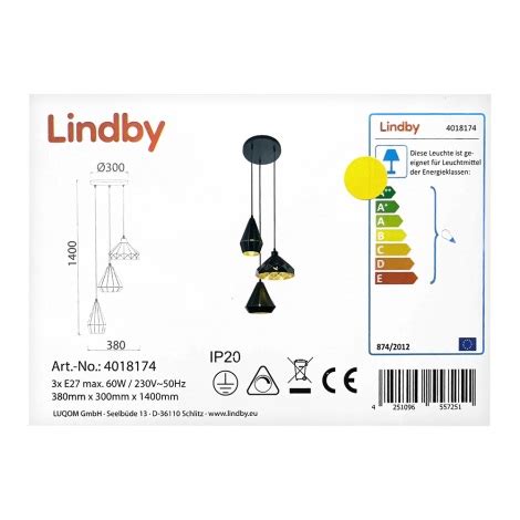 Lindby Hängeleuchte an Schnur 3xE27 60W 230V Beleuchtung de