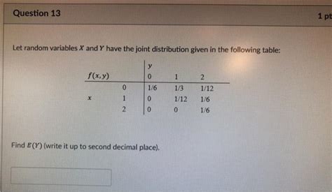 solved question 13 1 pt let random variables x and y have
