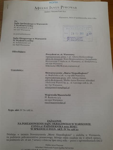 Robert Bąkiewicz on Twitter W nocy o 2 30 złożyliśmy odwołanie do