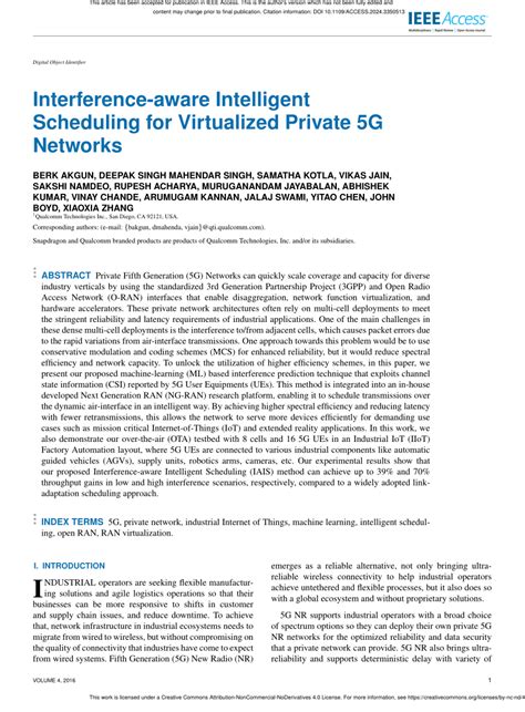 pdf interference aware intelligent scheduling for virtualized private 5g networks