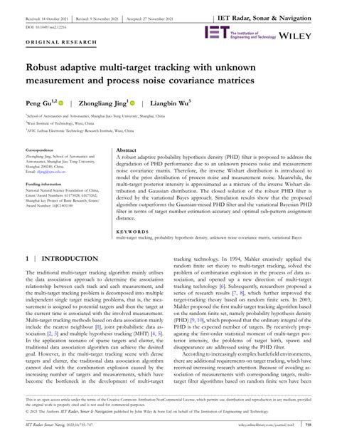 pdf robust adaptive multi‐target tracking with unknown measurement and process noise
