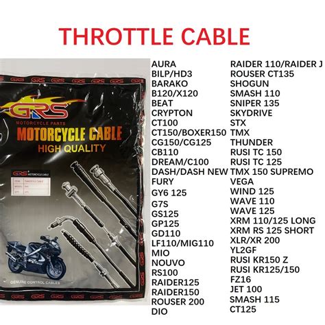 TLJ Motorcycle GRS Throttle Cable 1PC XRM TMX WAVE RUSI MIO SMASH