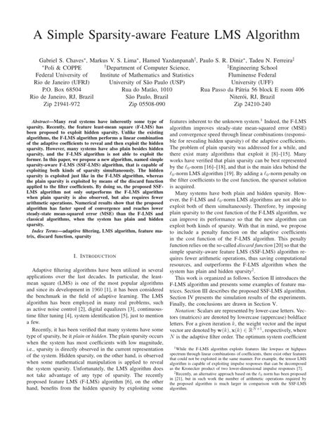 pdf a simple sparsity aware feature lms algorithm