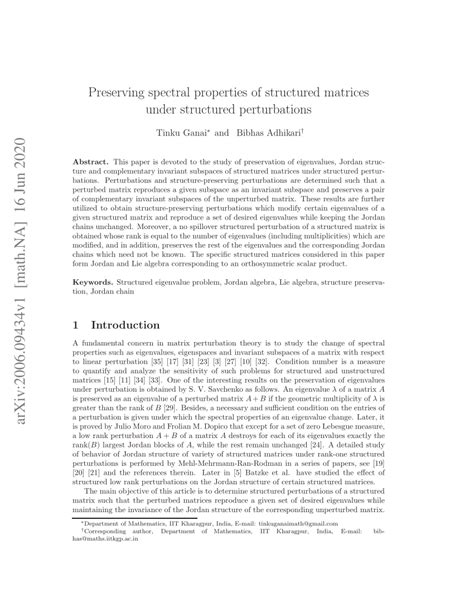 pdf preserving spectral properties of structured matrices under structured perturbations
