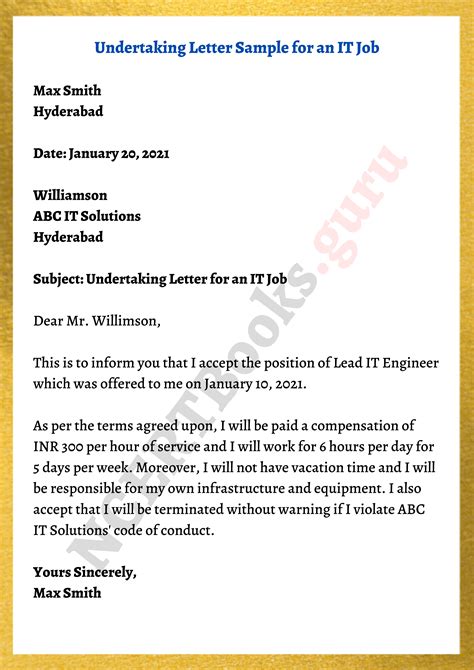 Undertaking Letter Format Sample Letter Of Undertaking How To Write It