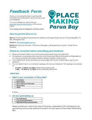 Fillable Online Draft Parua Bay Placemaking Plan Feedback Form Parua