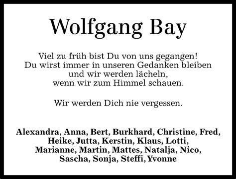 Traueranzeigen Von Wolfgang Bay Rz Trauer De